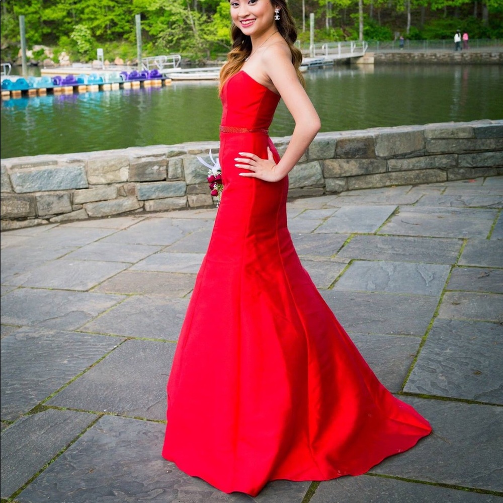 Madison James Red Mermaid Prom Dress - Gem